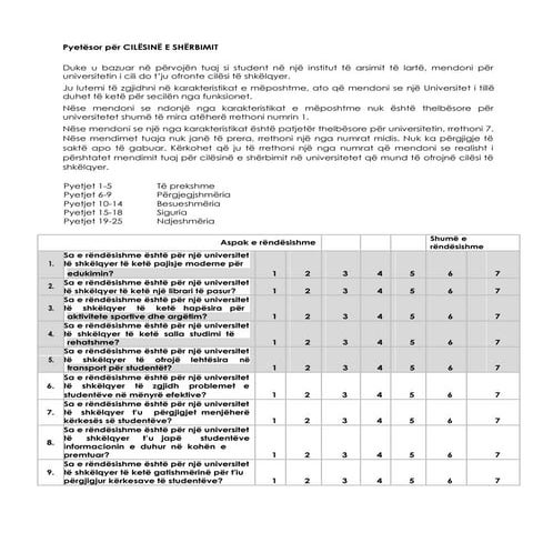 Pyetësor për cilësinë e shërbimit | PDF