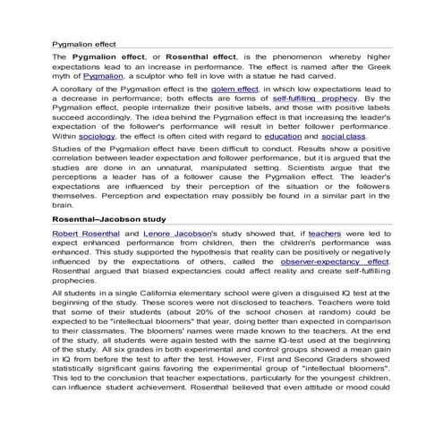 Pygmalion effect | DOCX | Educational Assessment | Education