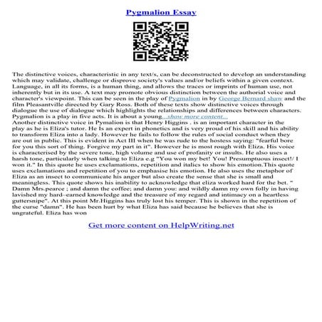 Pygmalion Essay Questions | PDF