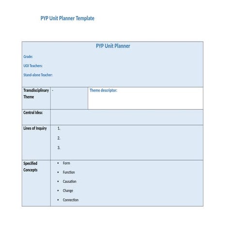Pyp weekly plan5th grade | DOCX