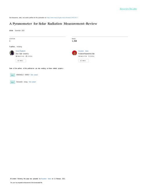SOLAR RADIATION MEASUREMENT | PDF