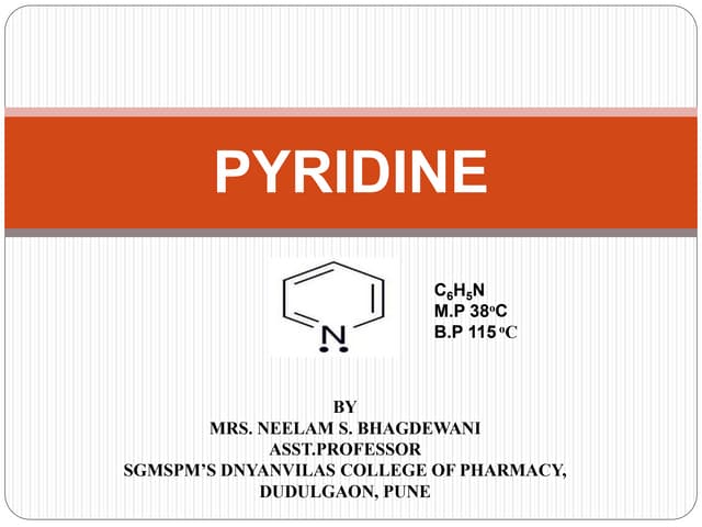 Pyridine Synthesis Reactions And Medicinal Uses Ppt
