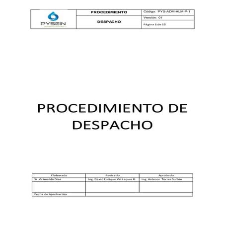 Pys adm-alm 001 procedimiento de despacho pysein ver 1 | DOCX