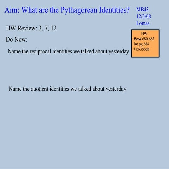 Pythag Identities | PPT