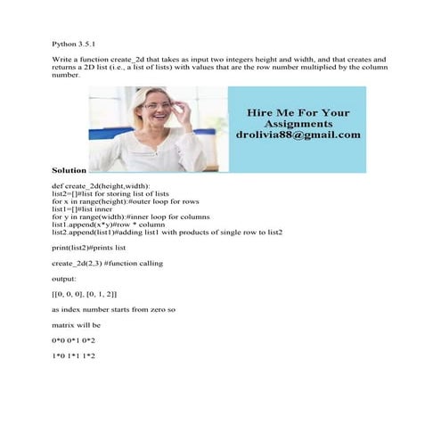 Python 3 5 1 Write A Function Create2d That Takes As Input Two Integedocx 2365