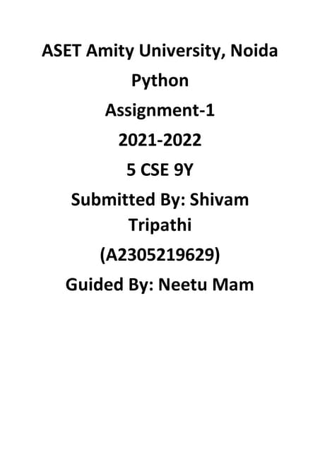 Python Assignment 1 Answers 1docx Programming Languages Computing