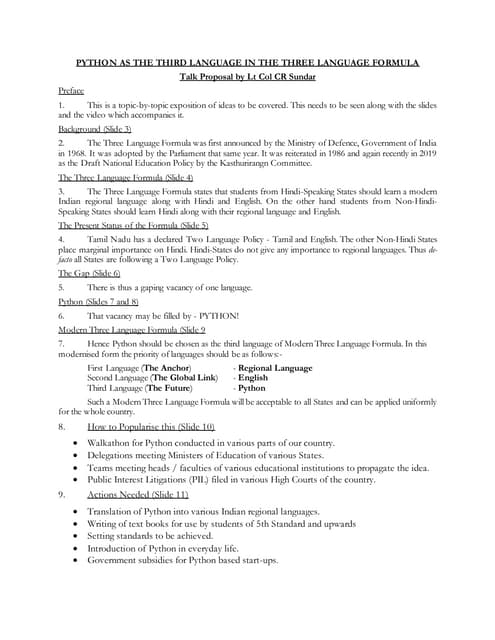 Python As The Third Language Talk Proposal Pdf