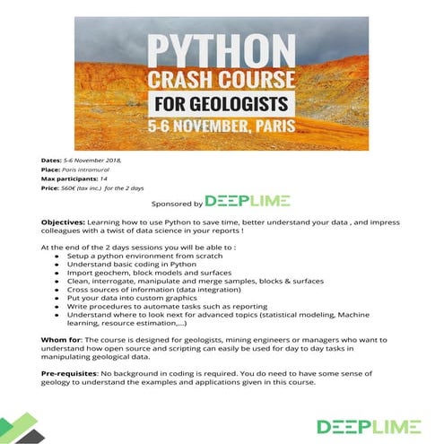 Python Crash Course For Geologists In The Mining Industry Pdf