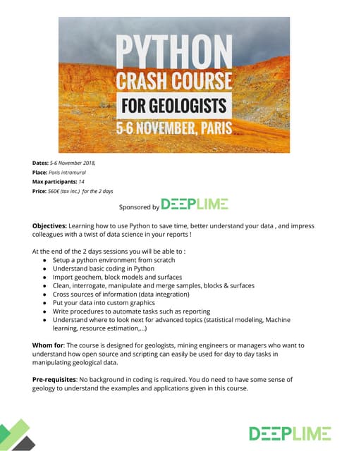 Python Crash Course For Geologists In The Mining Industry Pdf