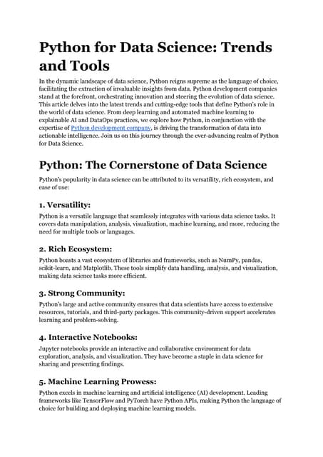 Python For Data Science Trends And Tools Pdf