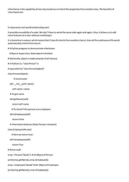 Python Inheritance Docx Programming Languages Computing