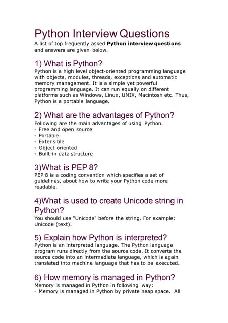 Python Interview Questions 2020 Pdf Free Download 5078
