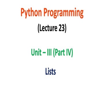Python Programming Jntua Unit 3 Lists Pptx Programming 4264