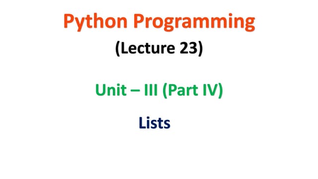 Python Programming Jntua Unit 3 Lists Pptx Programming 4264