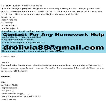 PYTHON Lottery Number GeneratorQuestion Design a program that ge.pdf | Programming Languages ...