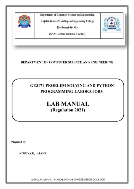 Ge3171 Problem Solving And Python Programming Laboratory Pdf