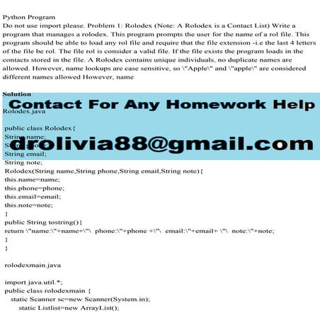 Python Programdo Not Use Import Please Problem 1 Rolodex Note Pdf