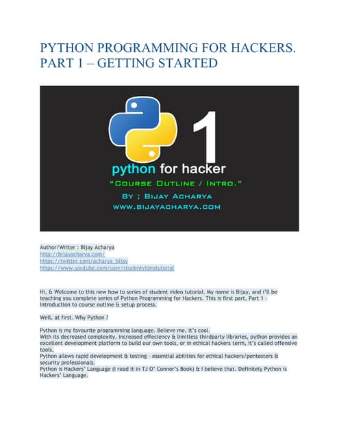 PYTHON PROGRAMMING FOR HACKERS. PART 1 – GETTING STARTED | PDF PYTHON PROGRAMMING FOR HACKERS. PART 1 – GETTING STARTED | PDF