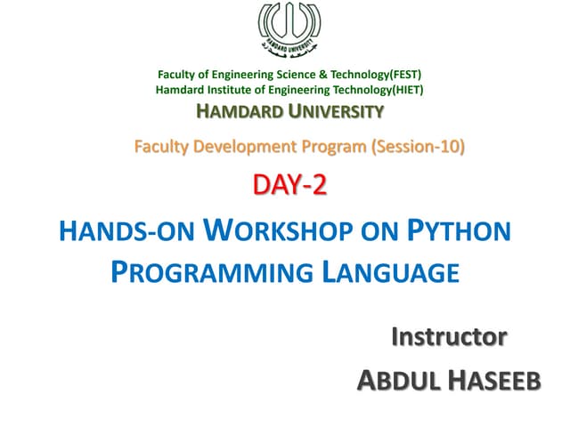 Python Programming Workshop Session 2 Ppt