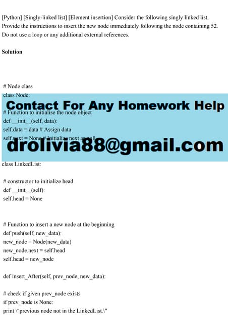 Python Singly Linked List Element Insertion Consider The Follo 9569