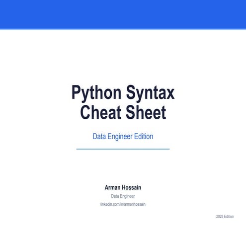 Python Syntax Cheat Sheet - Data Engineer Edition | PDF