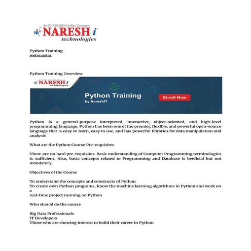 Python Training by Naresh IT - Learn from Scratch | PDF