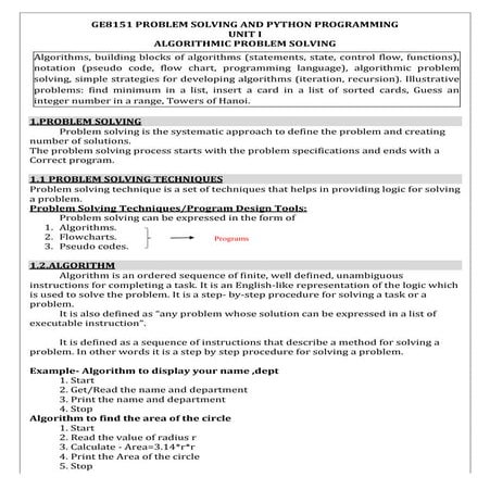 Python Unit 1pdfpython Notes For Bharathiar University Syllabus Pdf 5232