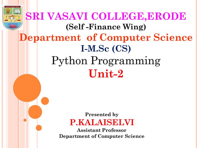 Python Unit 2 Msc Cs Pdf Programming Languages Computing
