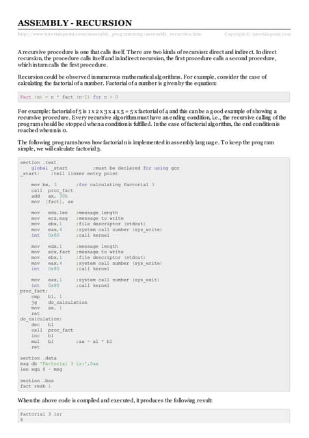 Nasm Assembly Recursion Sol Pdf