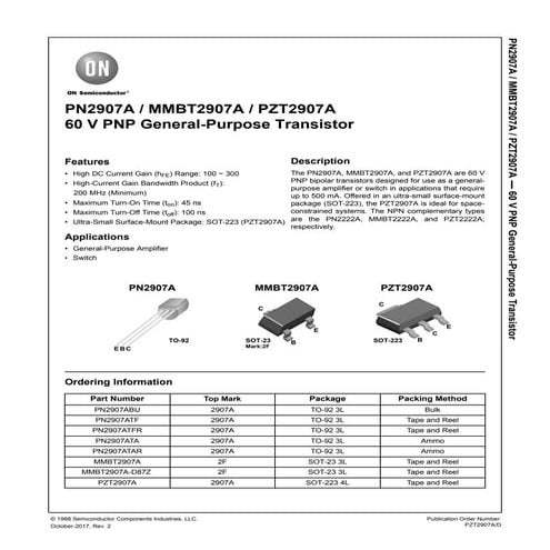 Original PNP Transistors PZT2907A PZT2907 2907 P2F SOT22-3 New On ...
