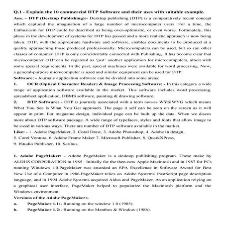 Explain the 10 commercial DTP Software and their uses with suitable ...