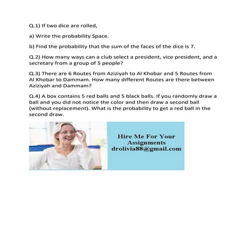 Q-1) If two dice are rolled- a) Write the probability Space- b) Find t.docx