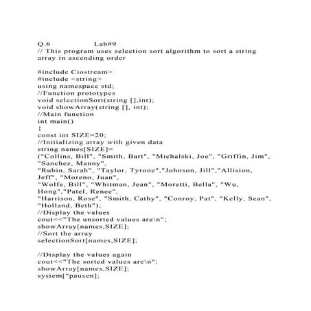 Q6lab9 This Program Uses Selection Sort Algorithm To Sortdocx 8725