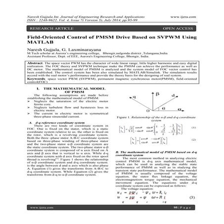Field-Oriented Control of PMSM Drive Based on SVPWM Using MATLAB | PDF