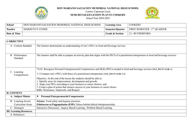 TLE DAILY LESSON LOG | DOCX