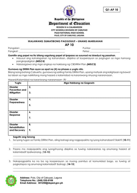 AP10_1st Summative Test (Quarter 1 - Wk1-4) | PDF