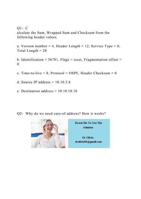 Q1 Calculate The Sum Wrapped Sum And Checksum From The Followdocx