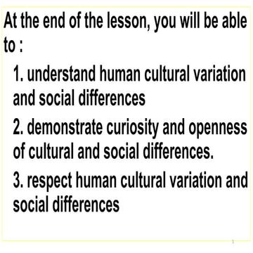 Lesson 1 human cultural variation, social differences, social | PPTX