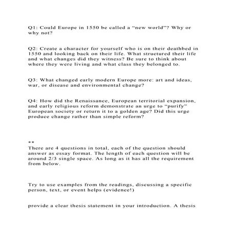 Q1 Could Europe in 1550 be called a new world” Why or why not.docx ...