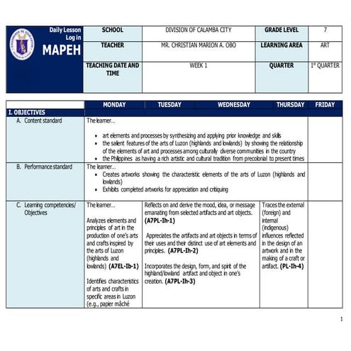 1ST QTR-ARTS 5 W3-4Forms and functions of early Philippine performing ...