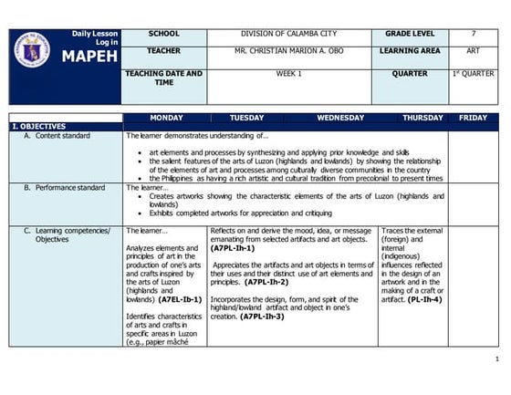 ARTS MELCs Grade 1.pdf | Drawing and Sketching | Arts and Crafts
