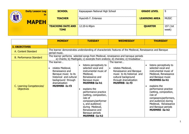 Q1 grade 9 arts dll week 1 | DOCX