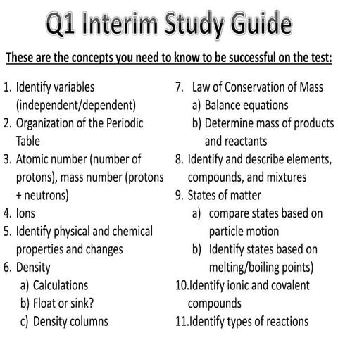 Q1 interim study guide | PPTX | Chemistry | Science