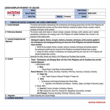 Matatag Lesson Exemplar for MAPEH Music and Arts 2.docx
