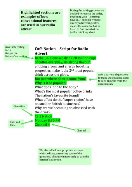 Café nation – script for radio advert | DOCX