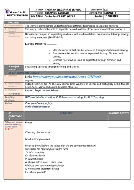 COT-SCIENCE6 QUARTER 1 SEPERATING MIXTURES THROUGH HAND PICKING by ...