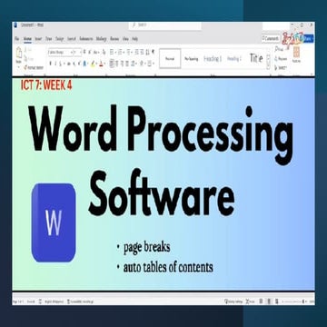 This lesson is all about Word Processing (Page Break and Table of ...