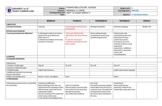 DEMONSTRATION LESSON IN ENGLISH 4 MATATAG CURRICULUM | PDF