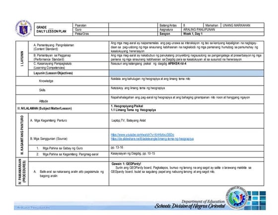 Lesson Plan in Aral Pan 8 | PDF