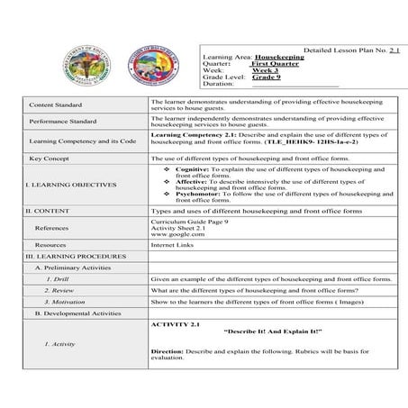 HOUSEKEEPING NC II - CBLM | PDF